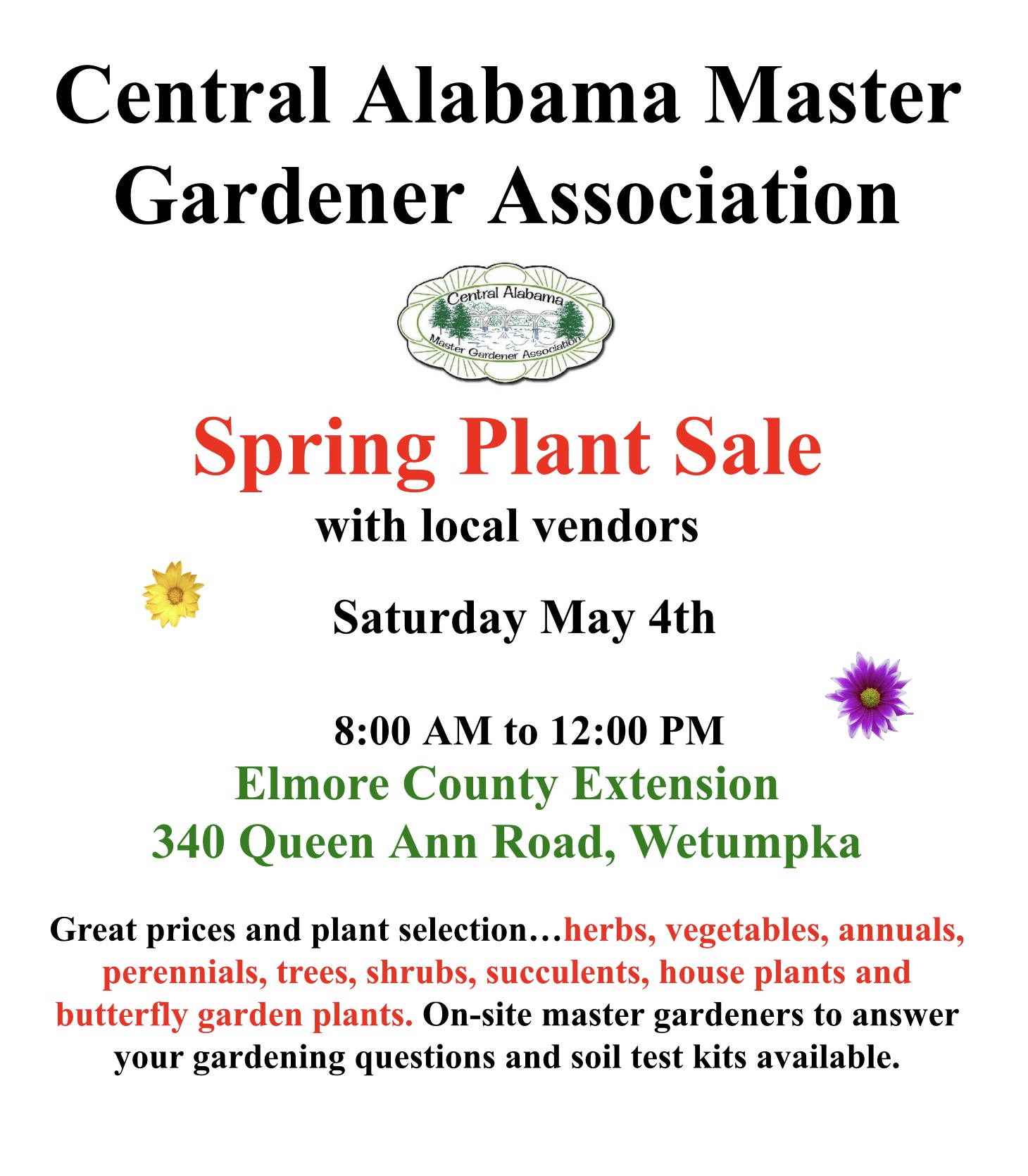 2024 Plant Sale – Central Alabama Master Gardener Association, Inc (CAMGA, Inc)
