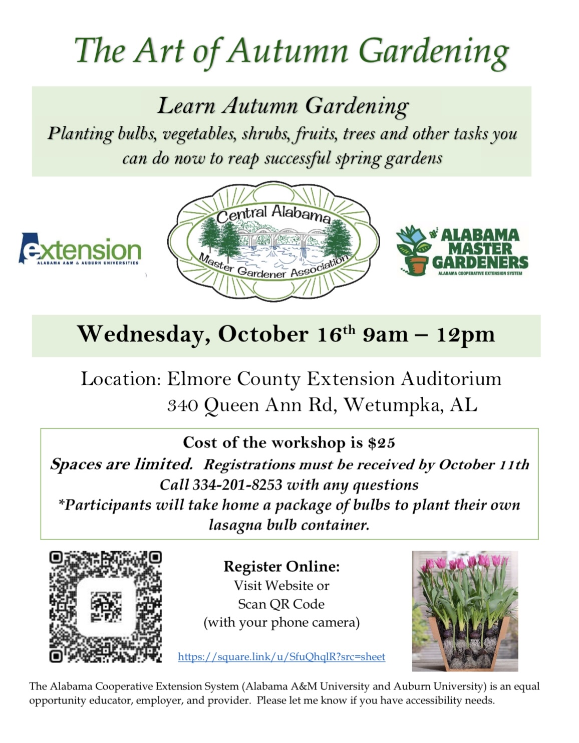 The Art of Autumn Gardening Workshop – October 16, 2024 – Central Alabama Master Gardener ...